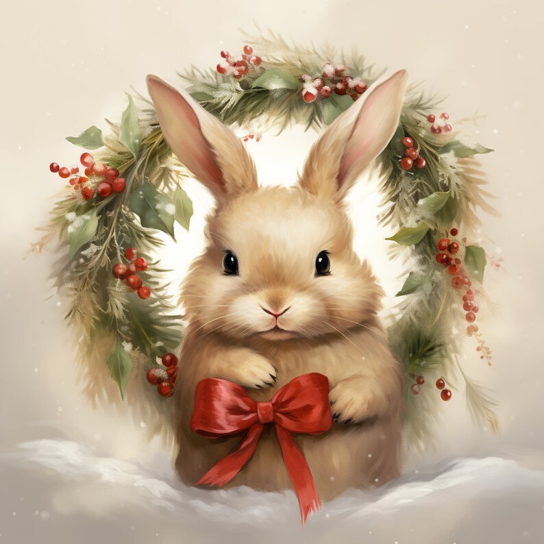 5 Adorable Christmas Bunnies - Digital Images - Etsy