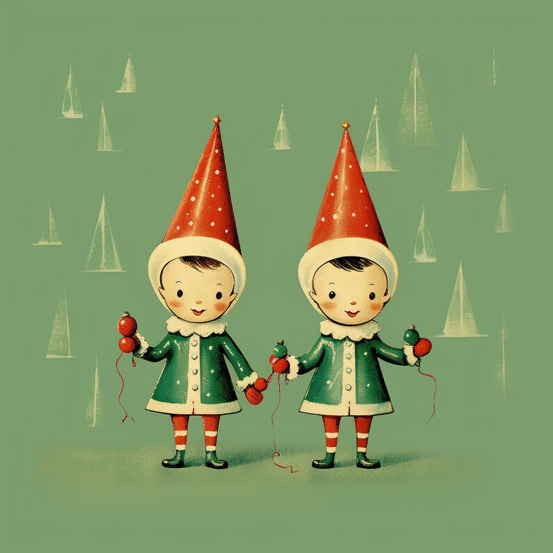 10 Adorable Christmas Elves 1950s Style - Digital Images Zip - Etsy