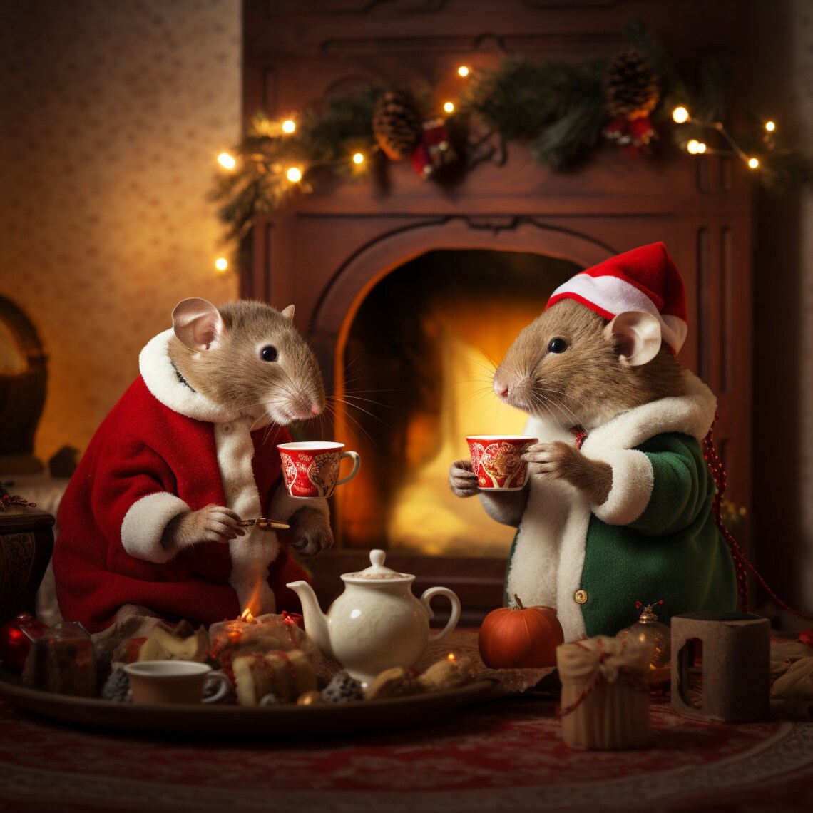 AI WEAR 5 Merry Holiday Mice at Teatime - Etsy