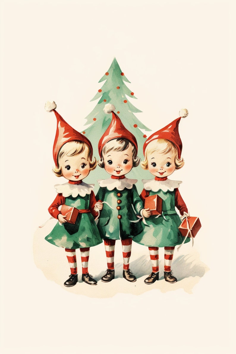 10 Adorable Christmas Elves 1950s Style - Digital Images Zip - Etsy UK