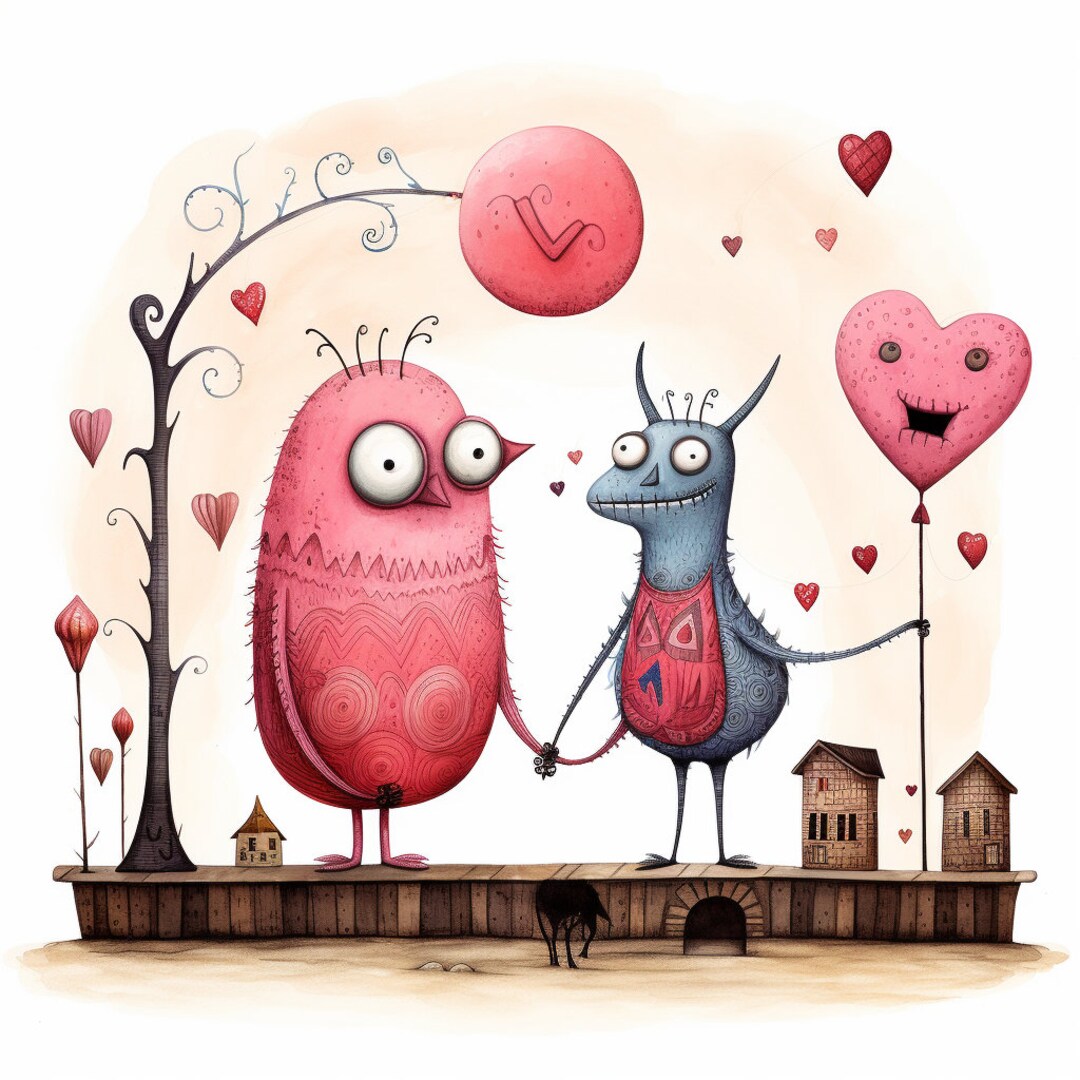4 Whimsical Valentines Critters Digital Images! 4 - Etsy