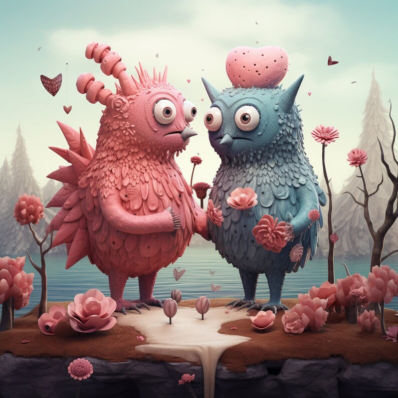5 Whimsical Valentines Critters Digital Images! 1 - Etsy