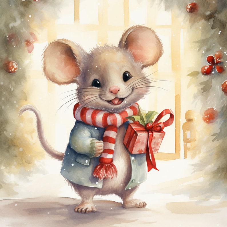 Merry Christmas Mouse With Your Present! Digital Images - Etsy