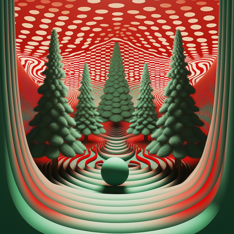 4 Op Art Optical Illusion Christmas Tree Scenes - Etsy