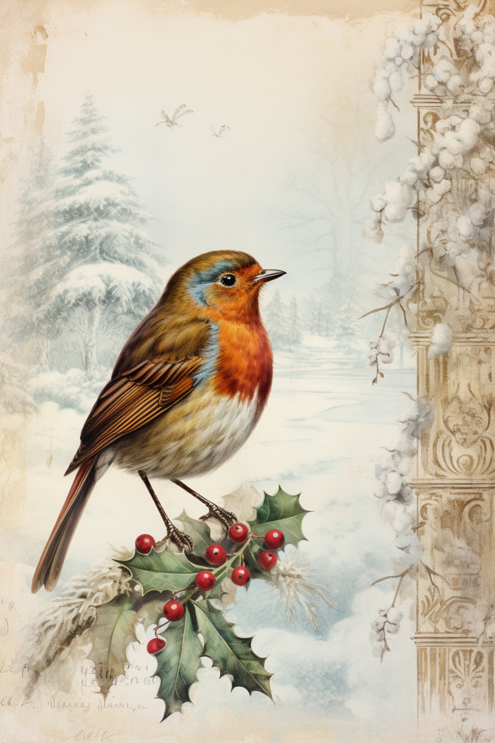 4 Lovely Victorian Christmas Robins - Digital Images - Etsy