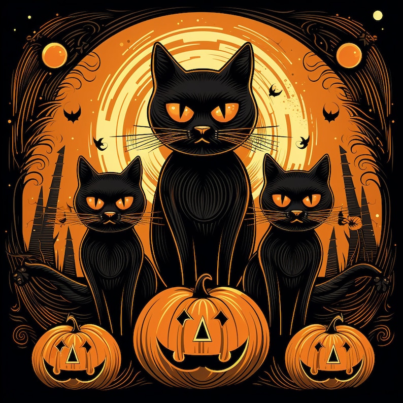 5 Spooky & Cute Halloween Black Cats - Digital AI Images! - Etsy