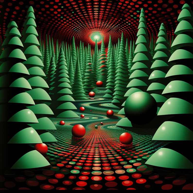 4 Op Art Optical Illusion Christmas Tree Scenes - Etsy