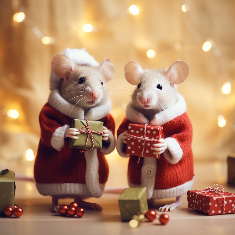 4 Images of Adorable Christmas Mice With Their Christmas Presents - Etsy