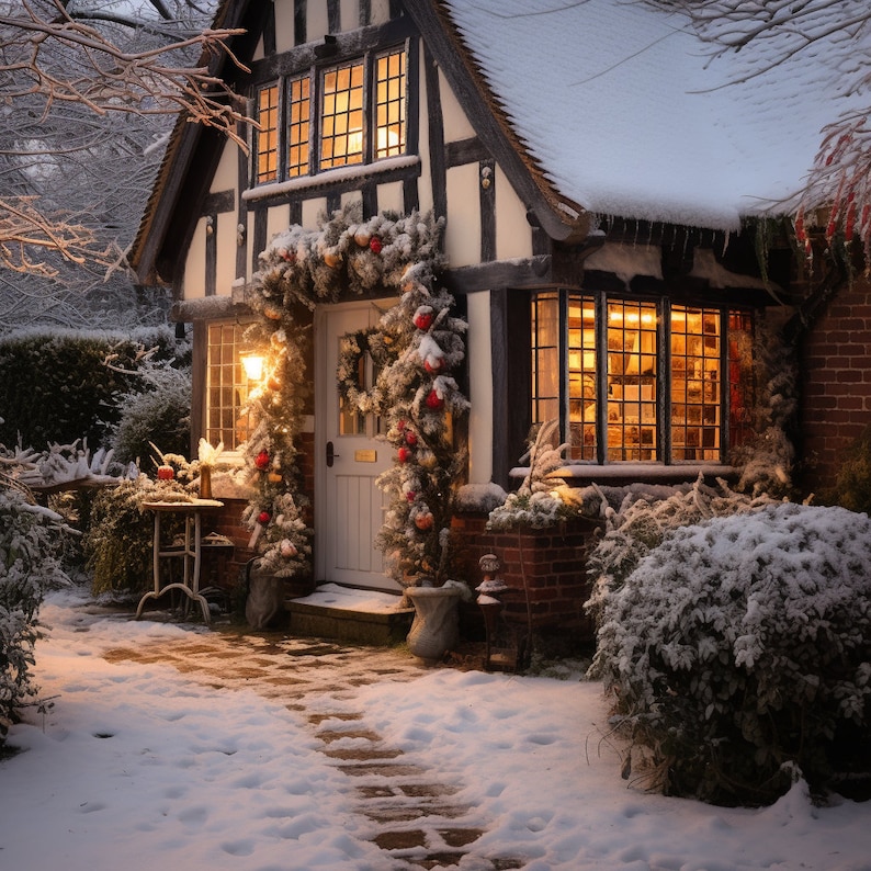 Cozy Christmas Cottages in Winter - 4 Digital Images - Etsy