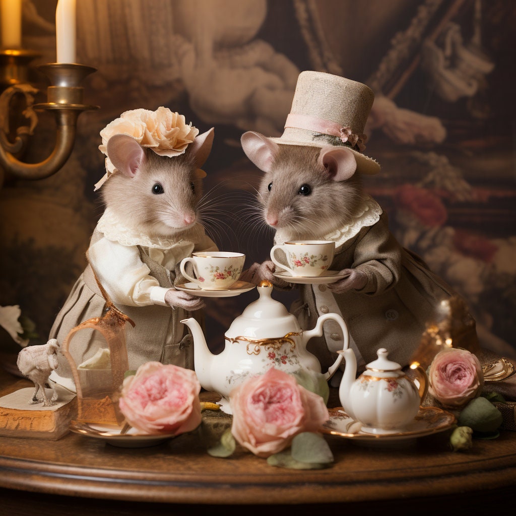 4 Edwardian Mice Valentine's Tea Party! Digital Images - Etsy