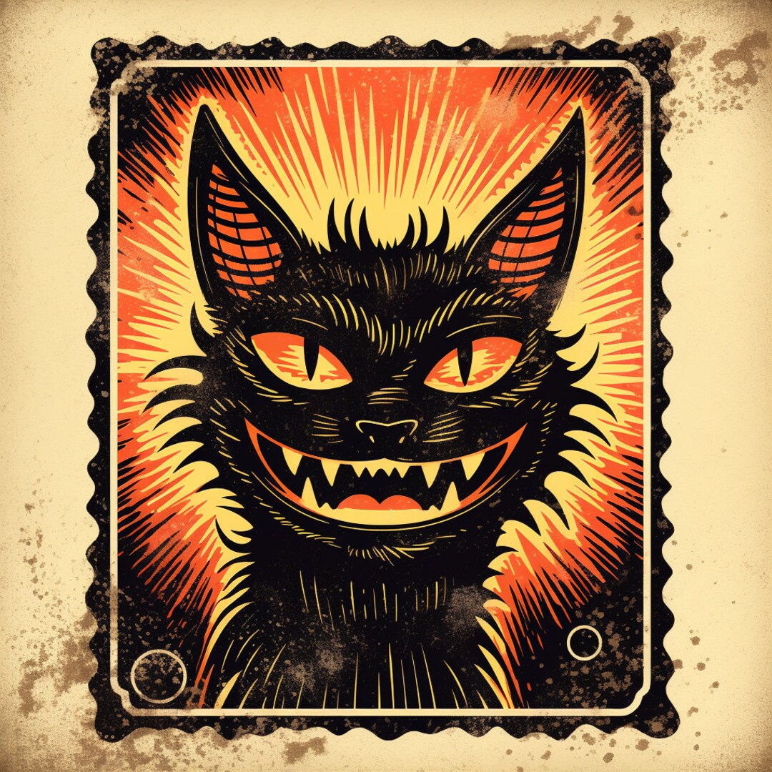 Four Adorably Spooky Halloween Black Cat Stamps - Digital Images - Etsy