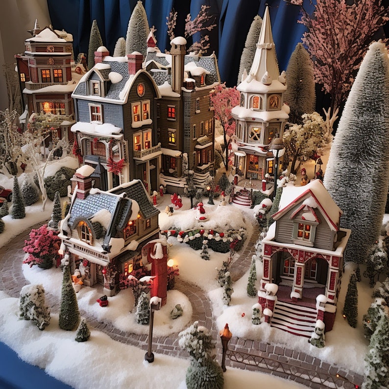 4 Miniature Victorian Christmas Villages - Digital Images - Etsy