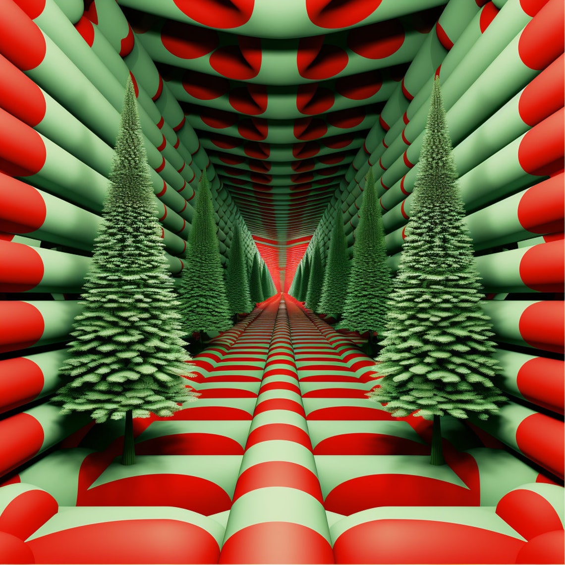 4 Op Art Optical Illusion Christmas Tree Scenes - Etsy