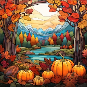 Four Stained Glass Autumn Fall Scenes - Digital Images - Etsy