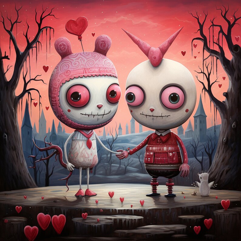 5 Whimsical Valentines Critters Digital Images! 1 - Etsy