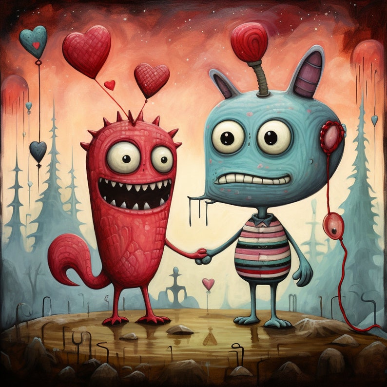 5 Whimsical Valentines Critters Digital Images! 1 - Etsy