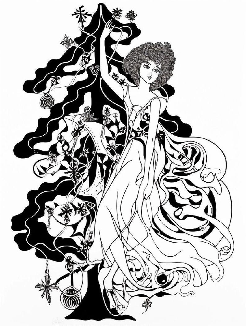 4 AMAZING Aubrey Beardsley Style Christmas Digital Images, Unique One ...