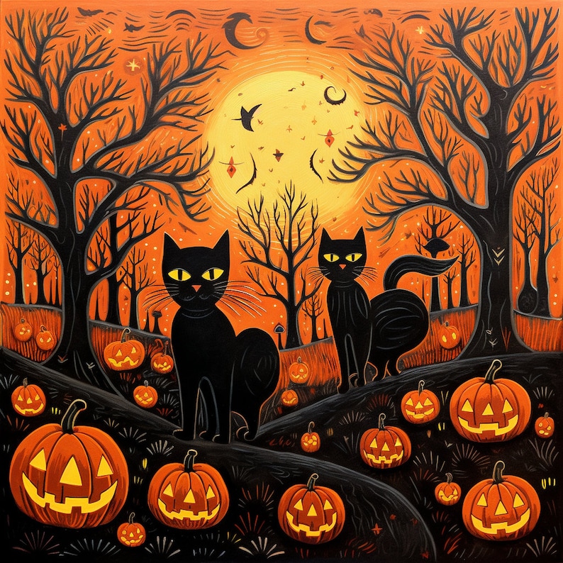 5 Spooky & Cute Halloween Black Cats - Digital AI Images! - Etsy