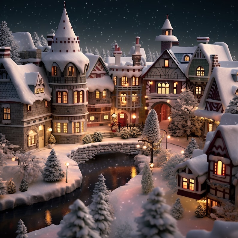 Miniature Christmas Village - 4 Digital Images - Etsy