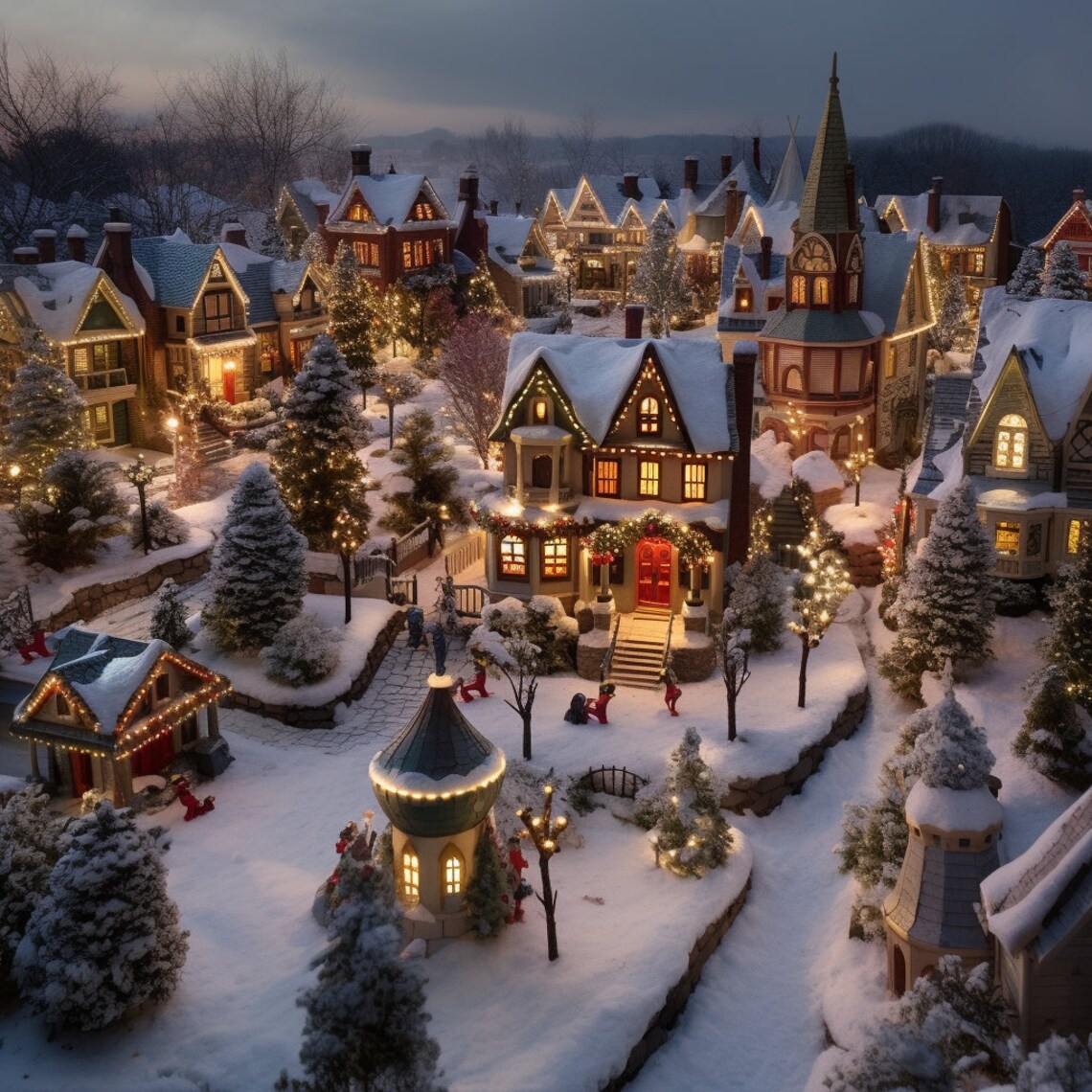 4 Miniature Victorian Christmas Villages - Digital Images - Etsy
