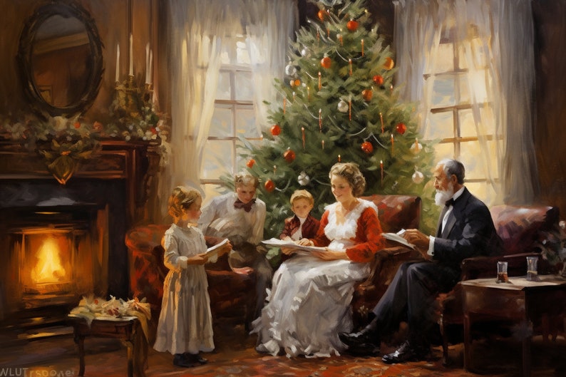 4 Unique & Cozy Victorian Family Christmas Scenes - Digital Images - Etsy