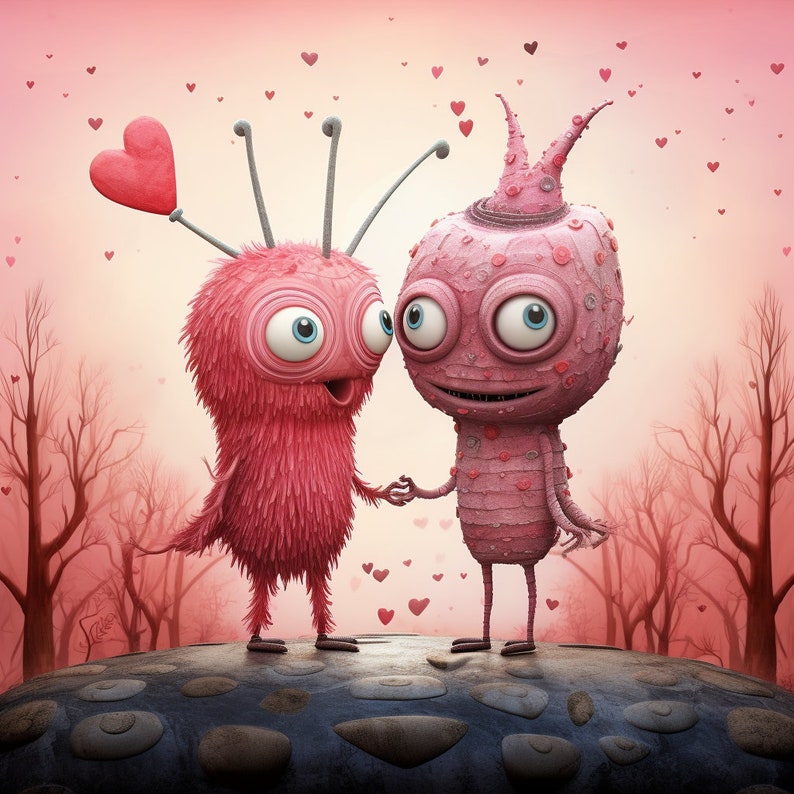 5 Whimsical Valentines Critters Digital Images! 2 - Etsy