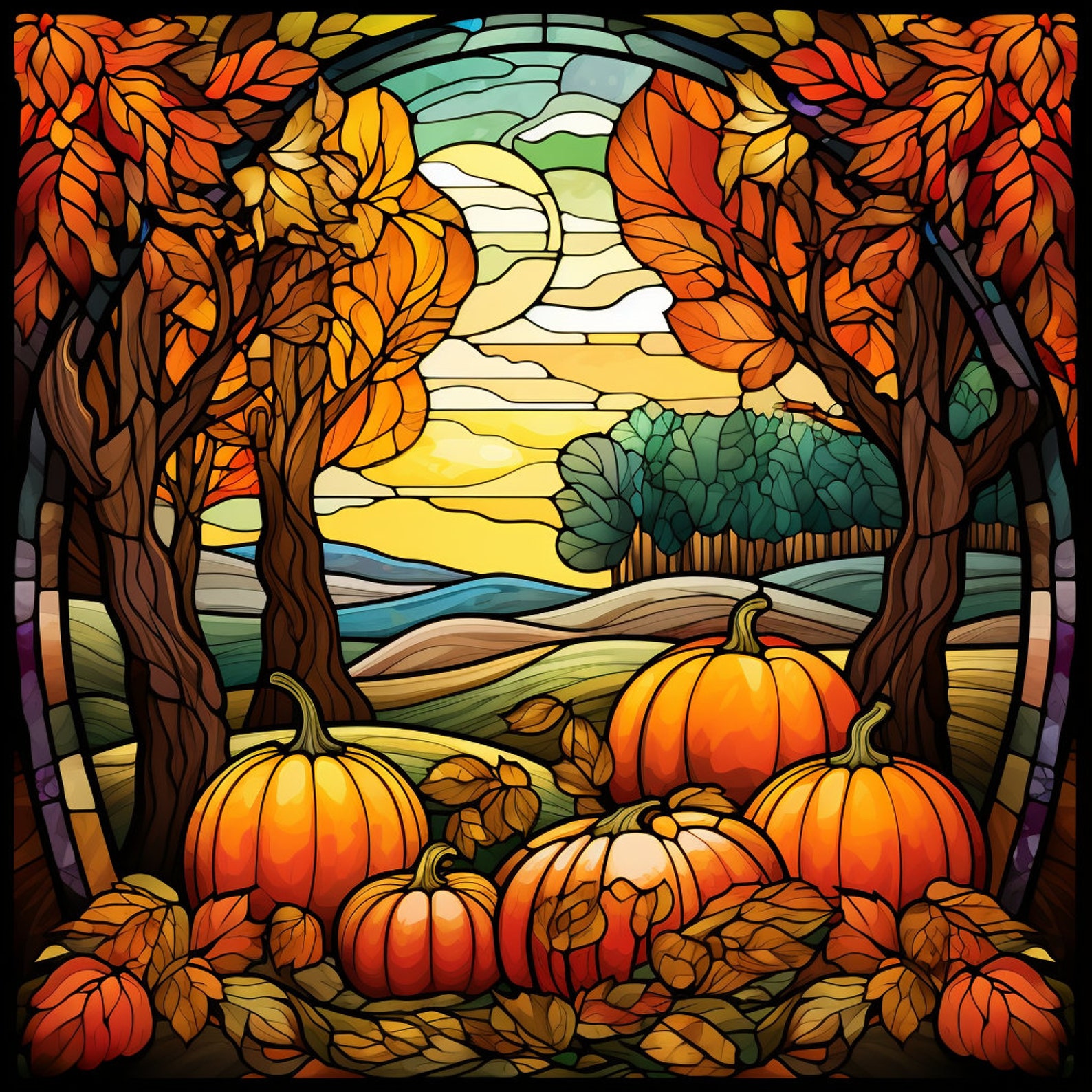 Four Stained Glass Autumn Fall Scenes Digital Images - Etsy
