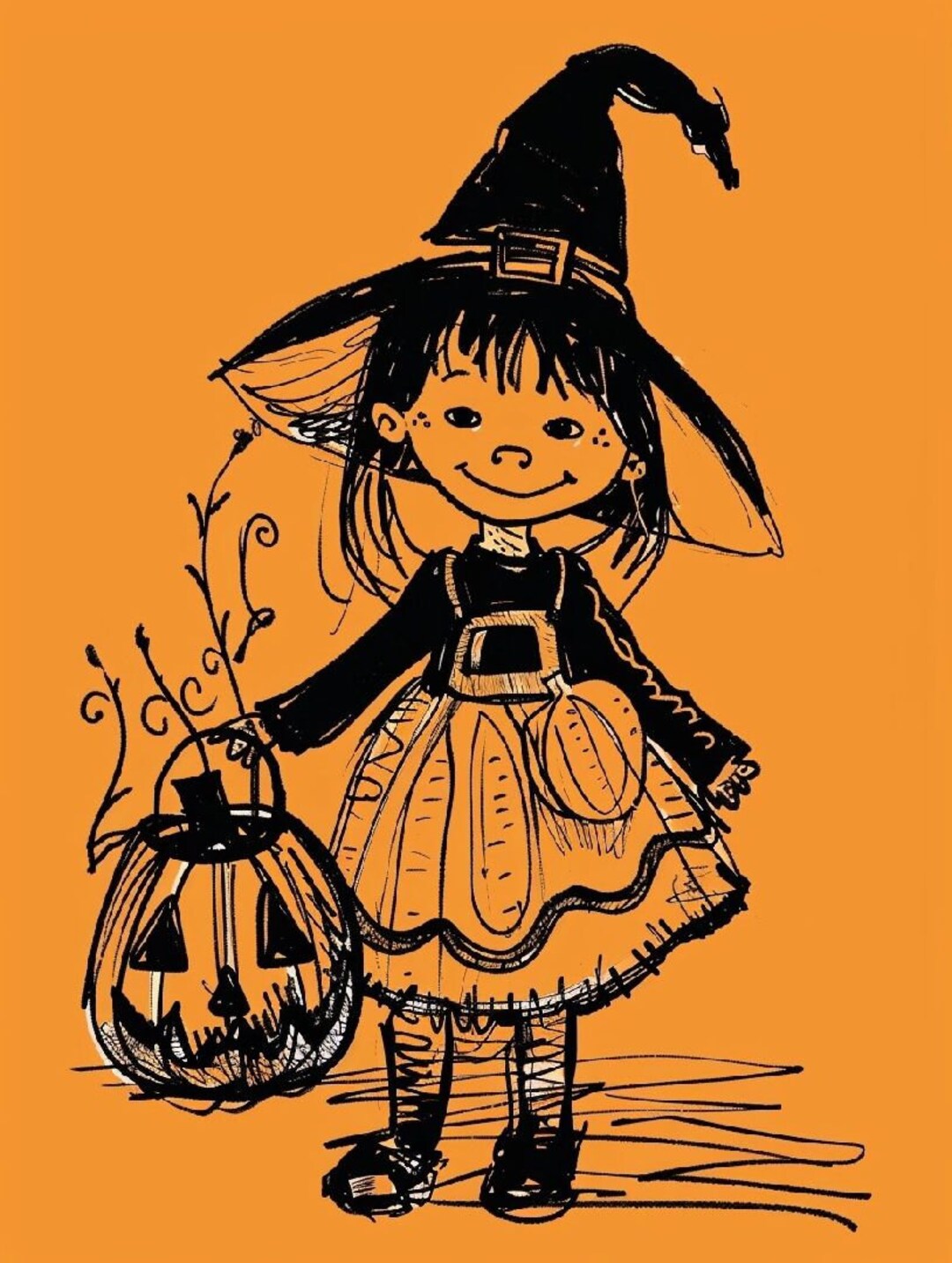 5 Adorable Vintage Style Halloween Scribble Digital Images, Print, Wall ...