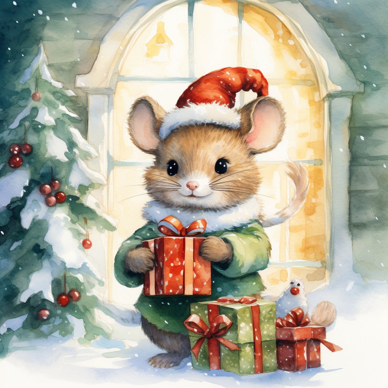 Merry Christmas Mouse With Your Present! Digital Images - Etsy