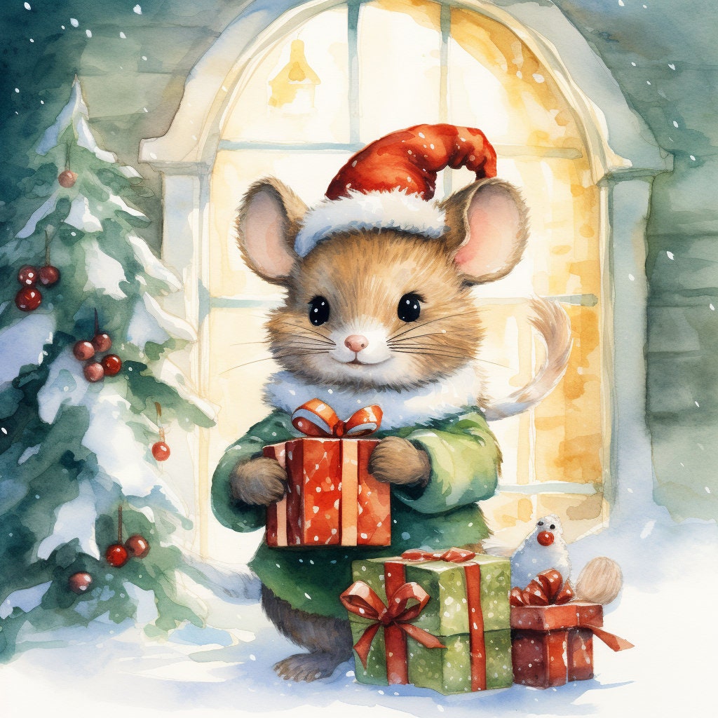 Merry Christmas Mouse With Your Present! Digital Images - Etsy