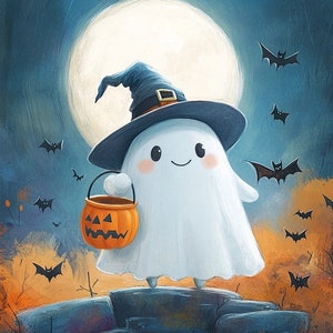 4 Adorable Halloween Ghosts! Digital Images, Unique, One of a Kind - Etsy