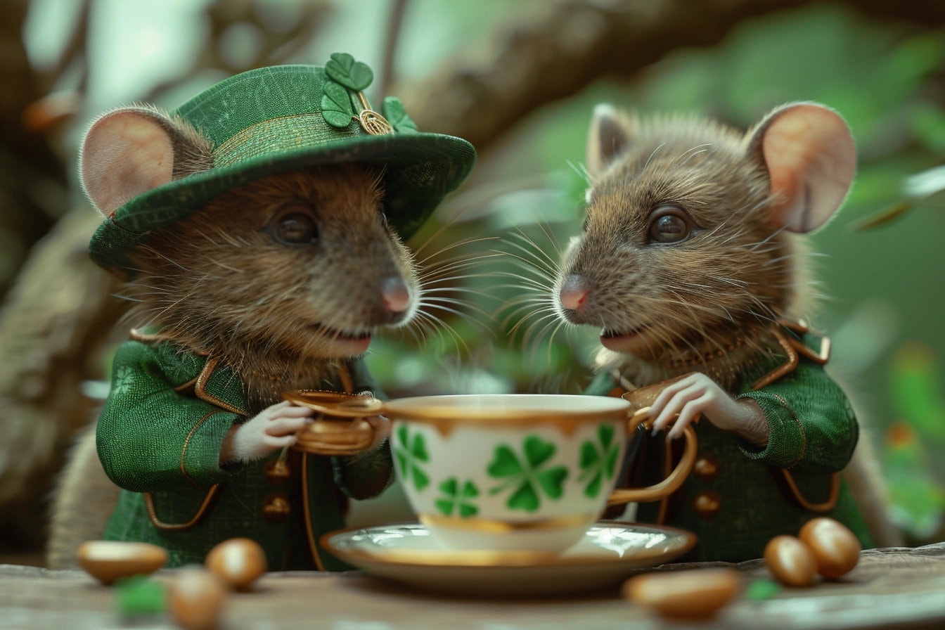 4 Adorable St. Patrick's Day Mice Having Tea! Digital Images - Etsy