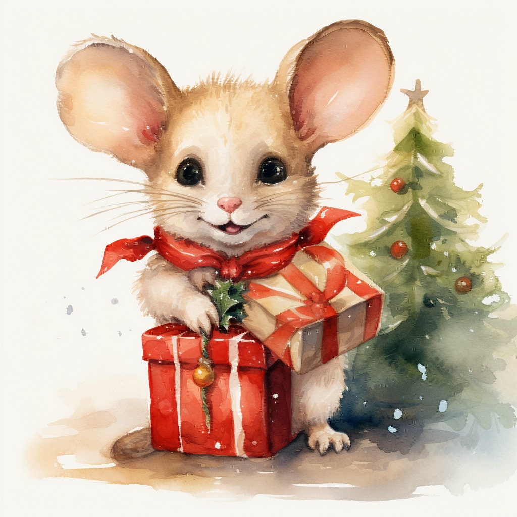 Merry Christmas Mouse With Your Present! Digital Images - Etsy