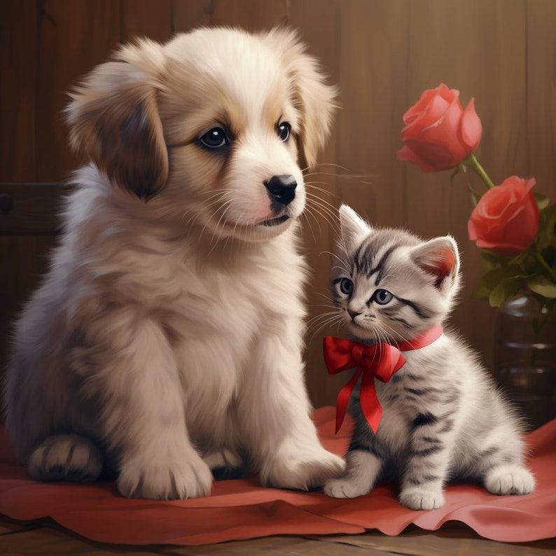4 Adorable Valentine's Puppies & Kittens Digital Images! - Etsy