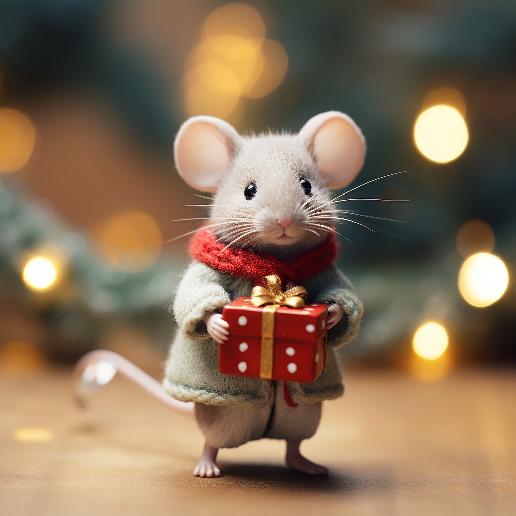 I Got You a Present! 4 Adorable Christmas Mice - Digital Images - Etsy