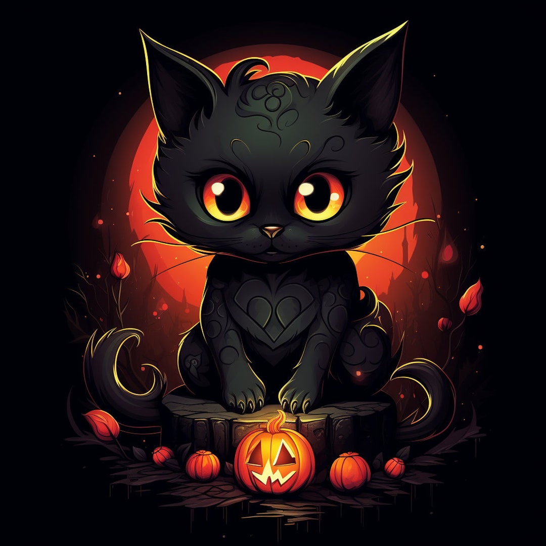 Four Adorably Spooky Black Cats for Halloween - Digital Downloads - Etsy