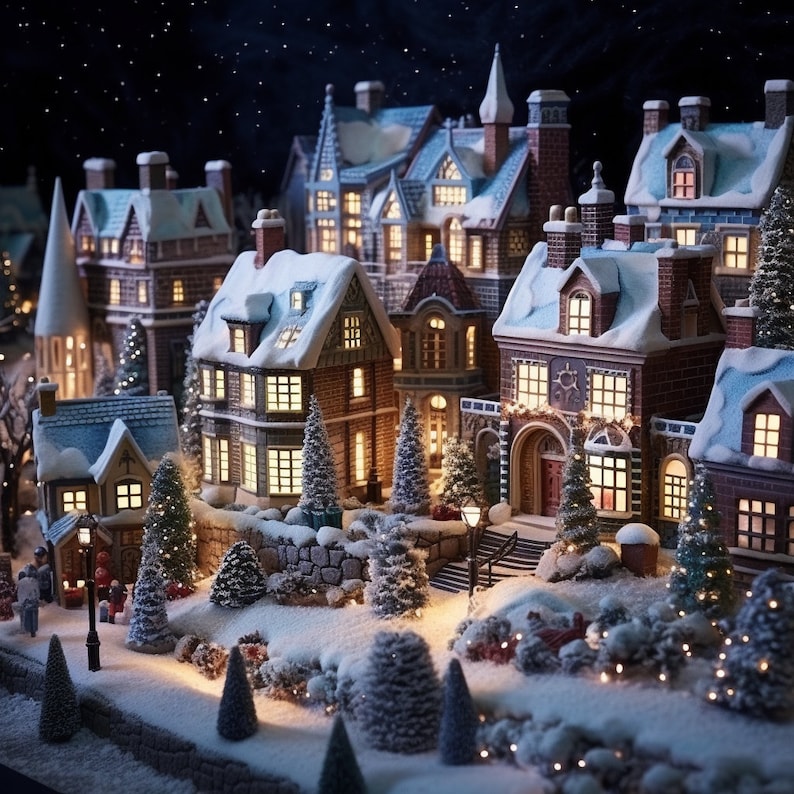 Miniature Christmas Village - 4 Digital Images - Etsy
