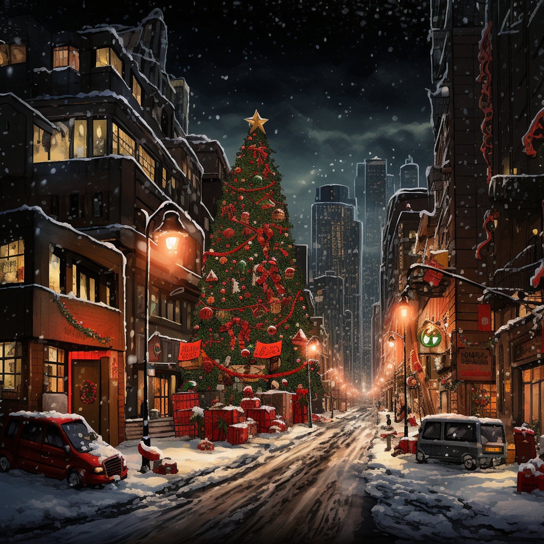 4 Graffiti Style City Christmas Scenes - Digital Images - Etsy