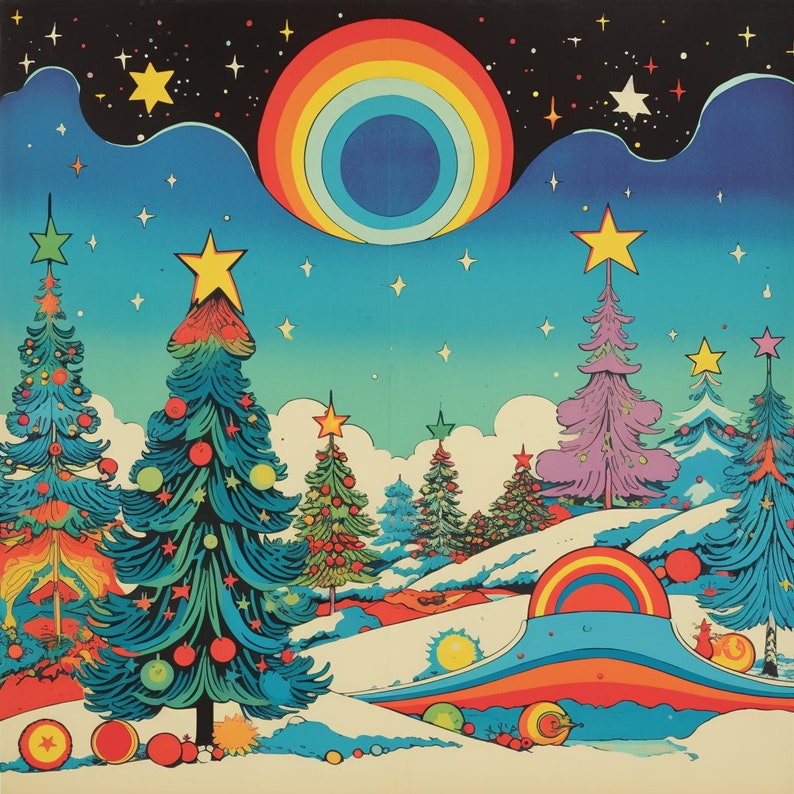 4 Groovy Peter Max Style Christmas Digital Images - Etsy