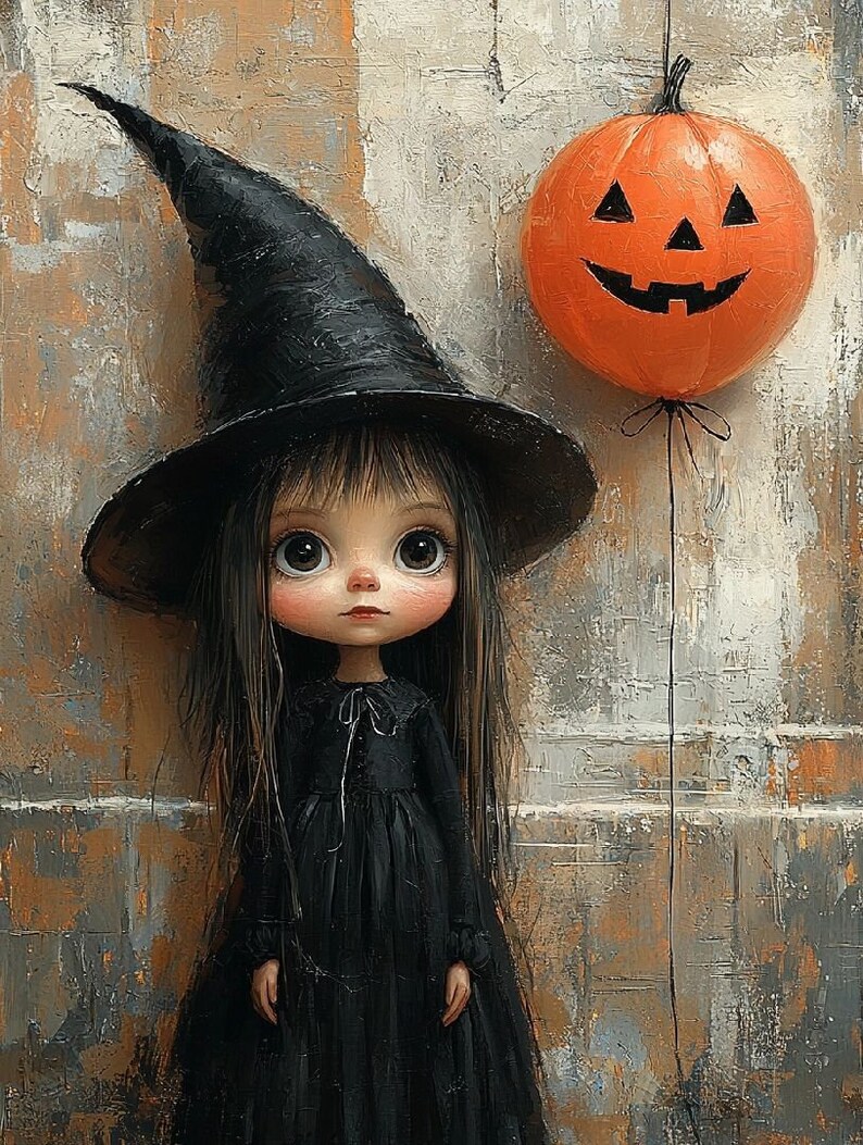6 Adorable Big Eyes Halloween Witches Digital Images - Etsy