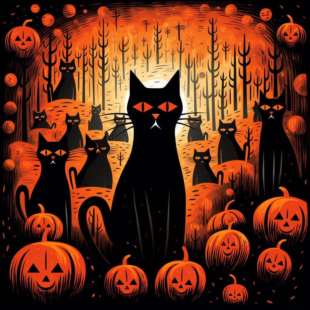 5 Spooky & Cute Halloween Black Cats - Digital AI Images! - Etsy