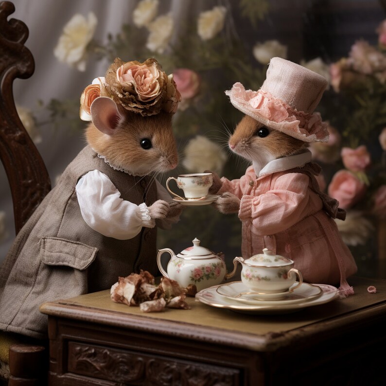 4 Edwardian Mice Valentine's Tea Party! Digital Images - Etsy