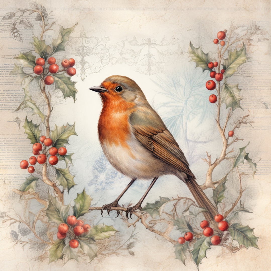 4 Charming Victorian Christmas Robins - Digital Images! - Etsy