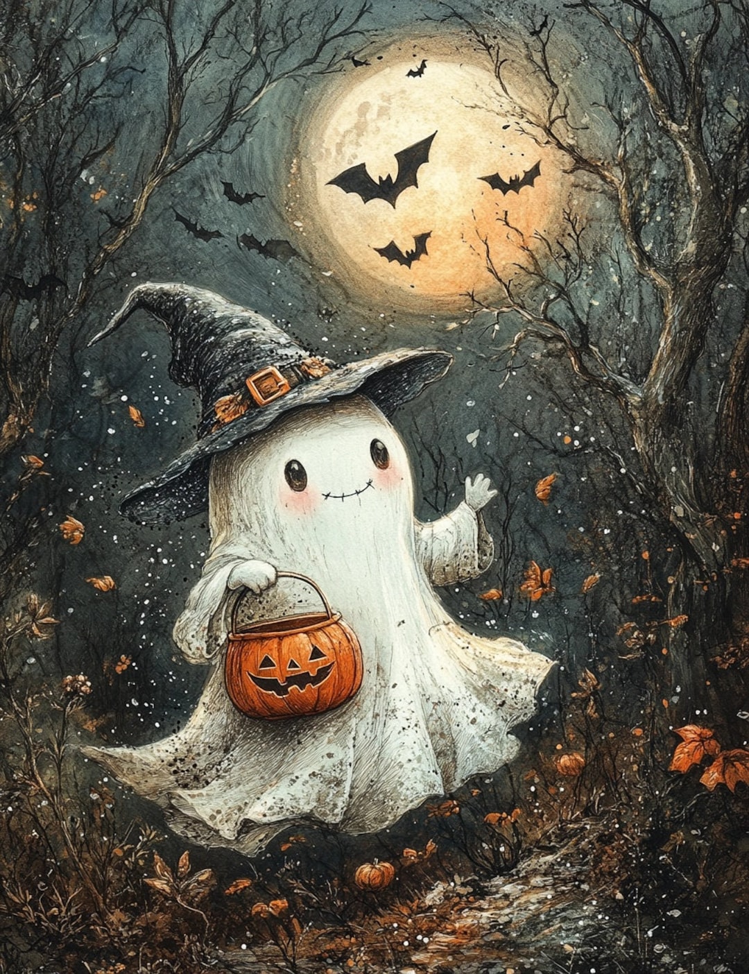 4 Adorable Halloween Ghosts! Digital Images, Unique, One of a Kind - Etsy