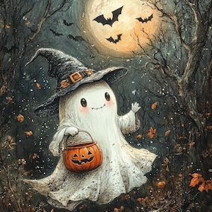 4 Adorable Halloween Ghosts! Digital Images, Unique, One of a Kind - Etsy