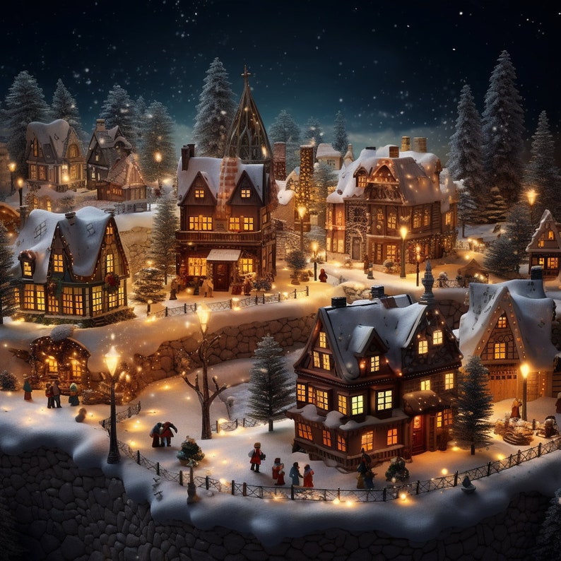 Miniature Christmas Village - 4 Digital Images - Etsy