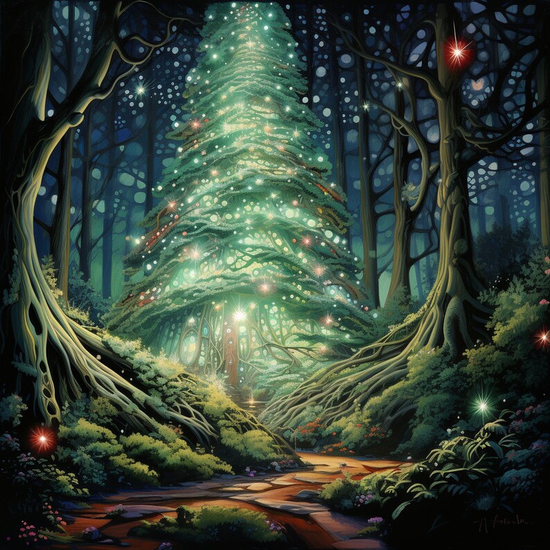 4 Fairy Forest Christmas Trees - Digital Images - Etsy