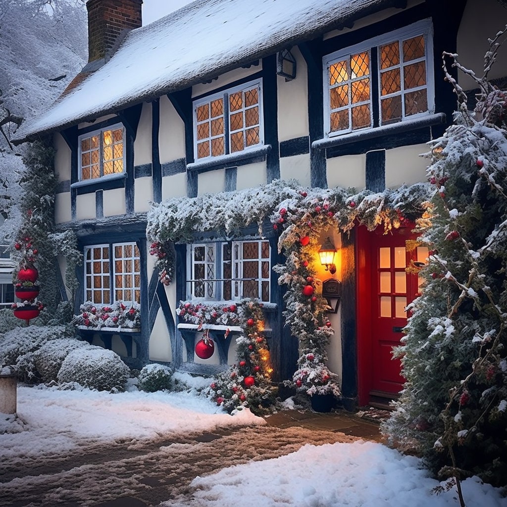 Cozy Christmas Cottages in Winter - 4 Digital Images - Etsy