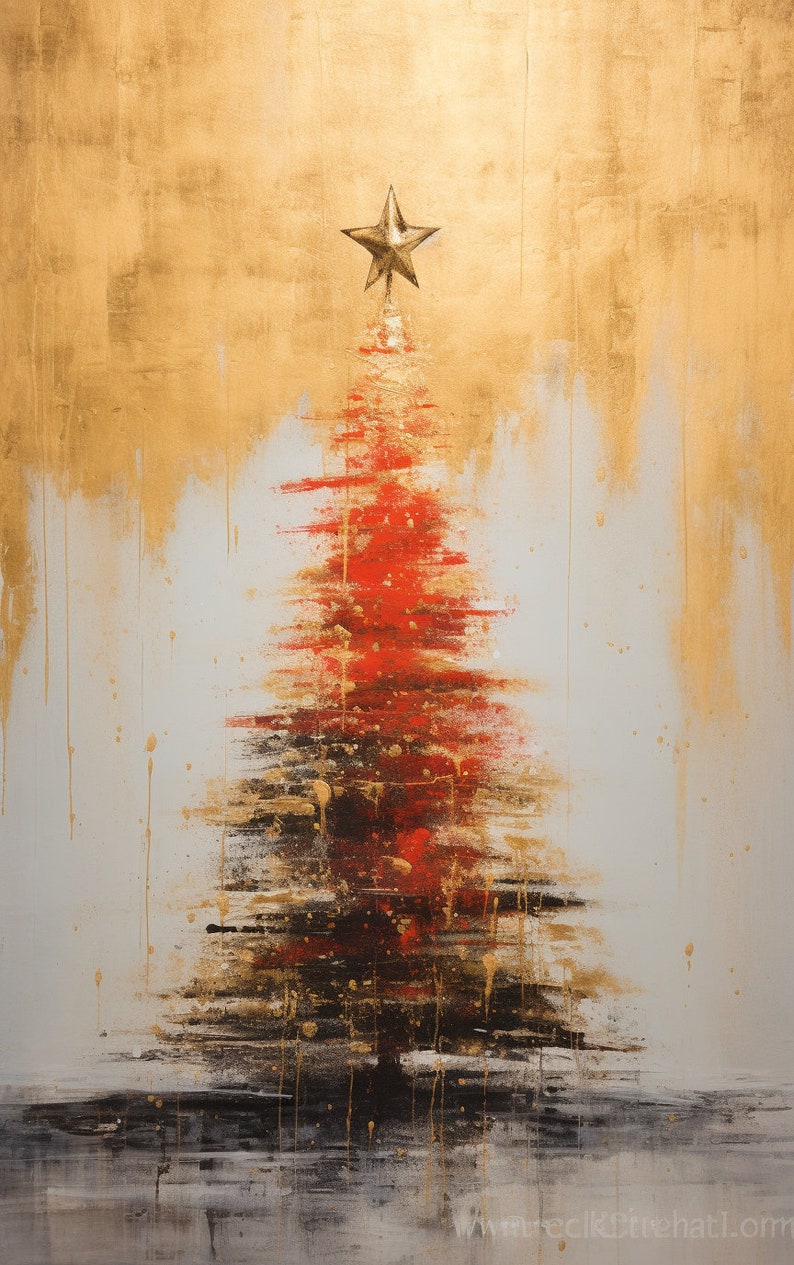 4 Whimsical & Unique Gold Leaf Abstract Christmas Trees - Digital ...