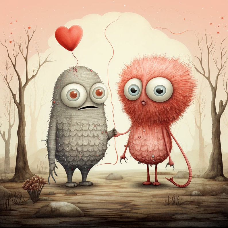 4 Whimsical Valentines Critters Digital Images 3 - Etsy